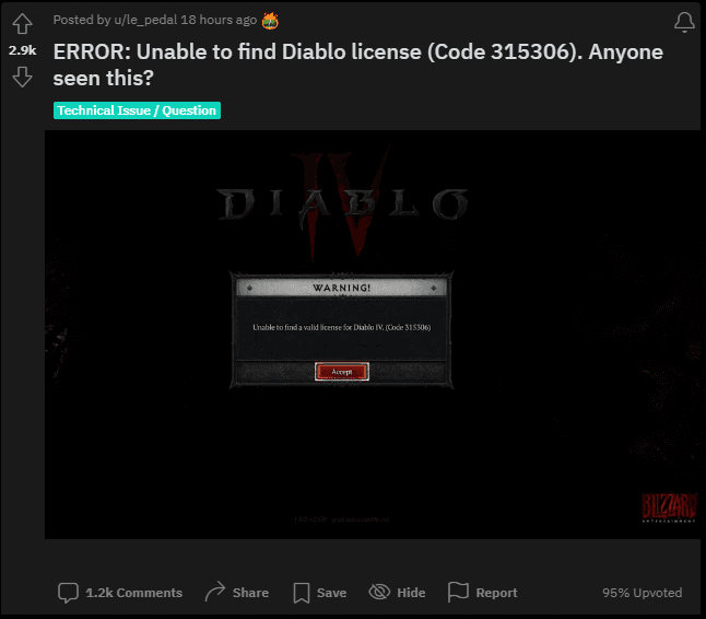 The Diablo 4 code 315306 error is one of many Blizzard server problems ...