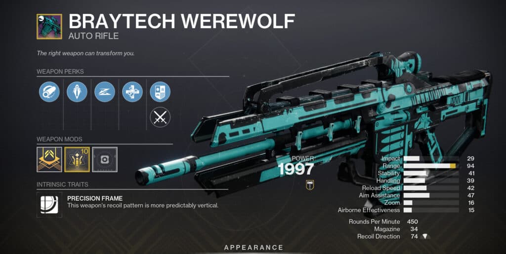 BrayTech Werewolf god roll and perks in Destiny 2 | esports.gg