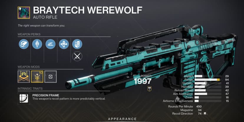 BrayTech Werewolf god roll and perks in Destiny 2 | esports.gg